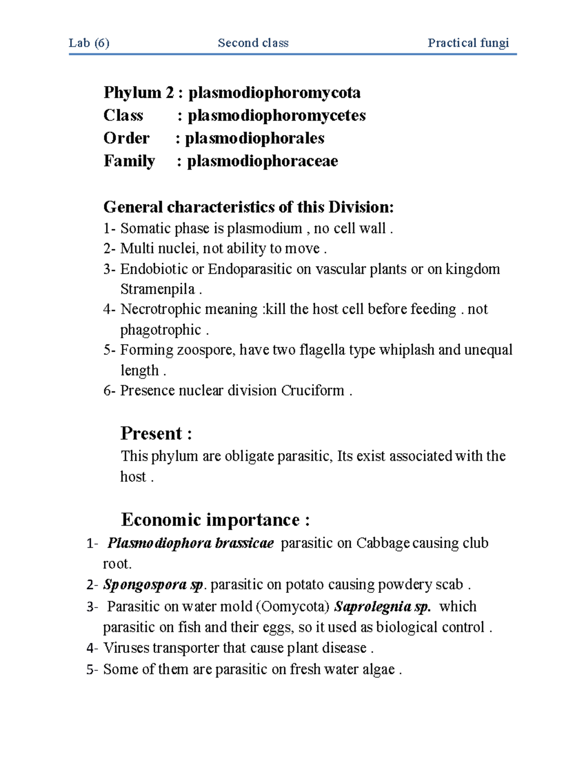 Fungi Lab 6 - Lab (6) Second class Practical fungi Phylum 2 ...