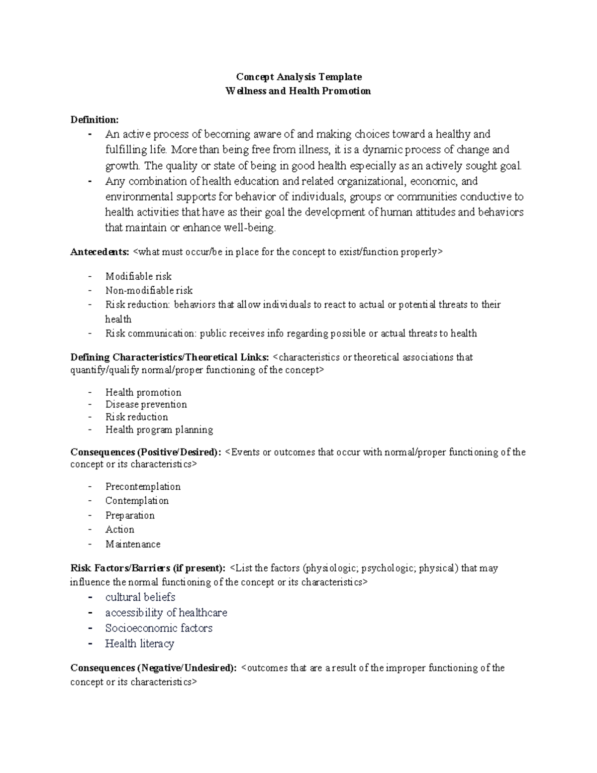 Concept Analysis wellness and health promotion - Concept Analysis ...