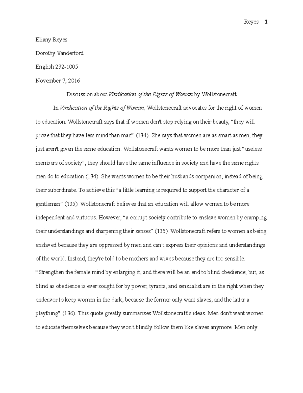 Document 3 Essay - grade A+ - Reyes Eliany Reyes Dorothy Vanderford ...