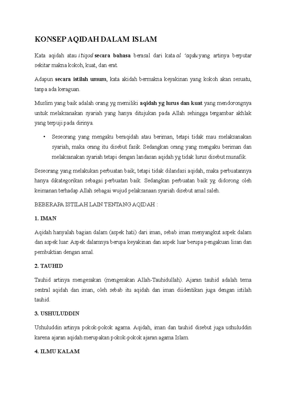 EP - Konsep Aqidah Dalam Islam - KONSEP AQIDAH DALAM ISLAM Kata aqidah ...