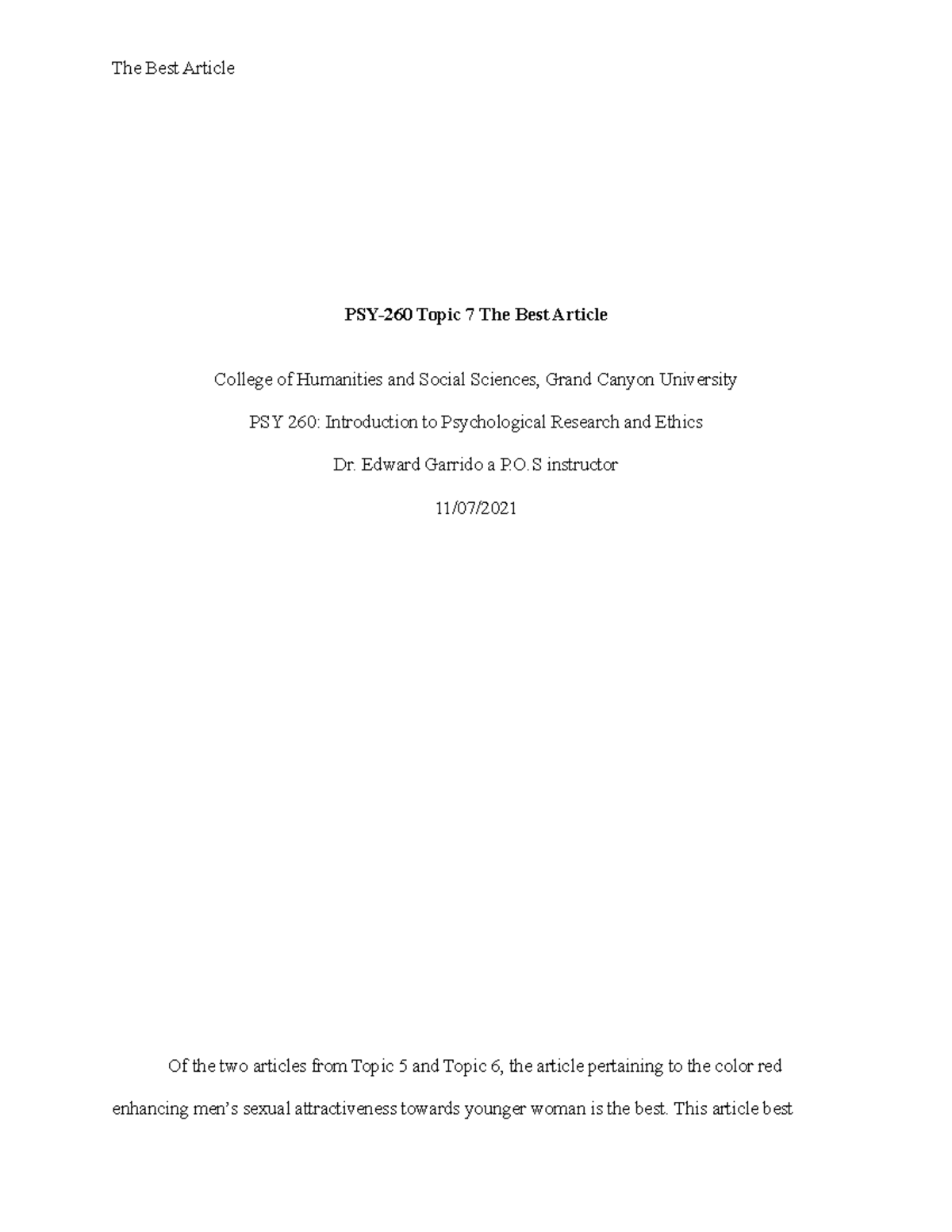 PSY 260 Best Article - PSY-260 - GCU - Studocu