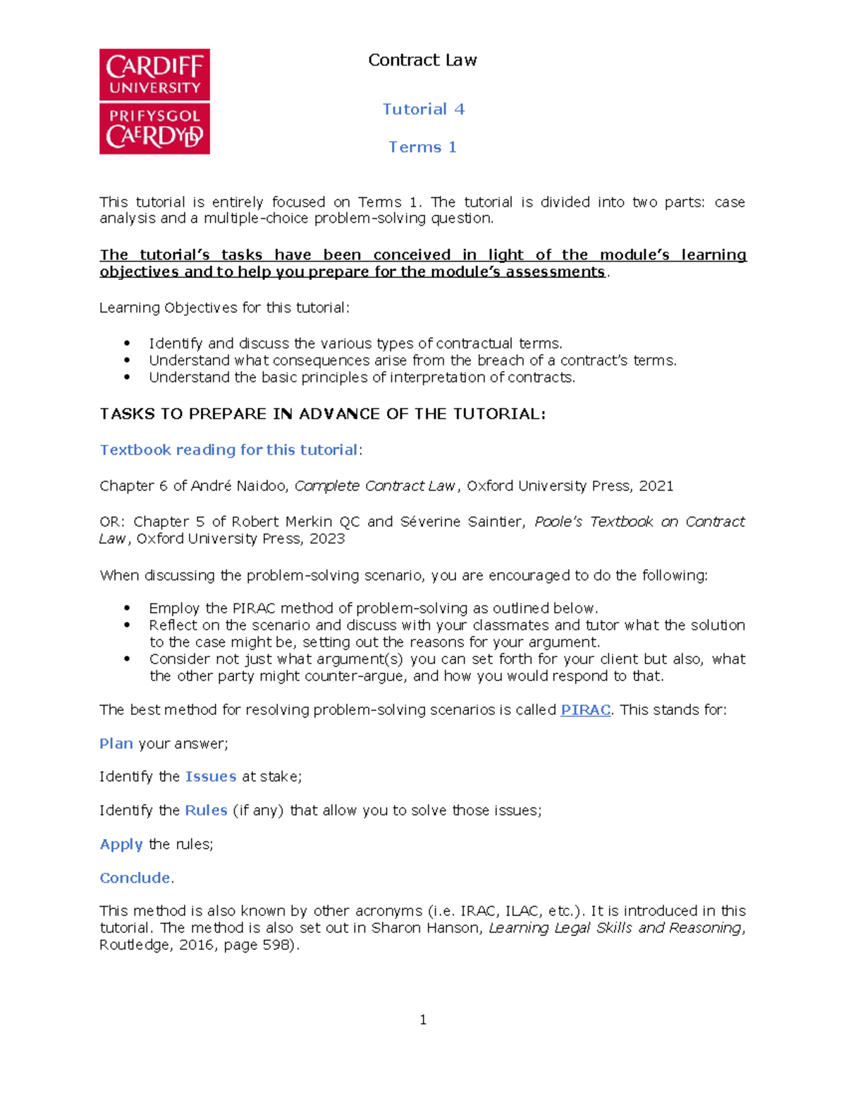 23 24 Contract Law Tutorial 4 Questions Contract Law Tutorial 4 Terms 1 This Tutorial Is