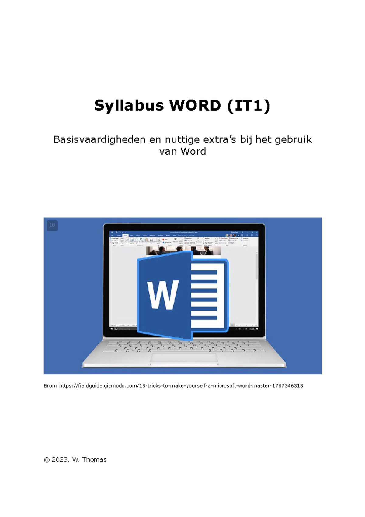Syllabus Word - xxxx - Basisvaardigheden en nuttige extra’s bij het gebruik van Word Bron ...