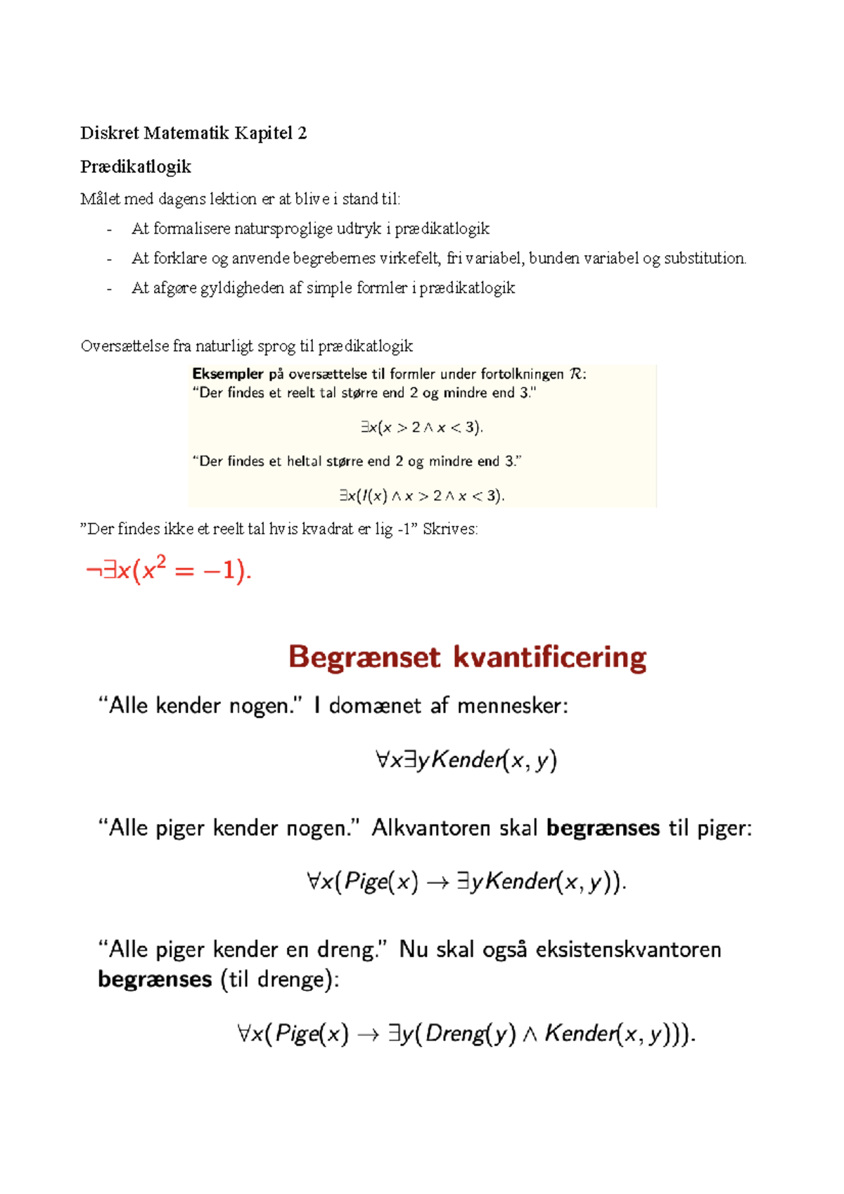 Noter om prædikatlogik i diskret matematik - Diskret Matematik Kapitel ...