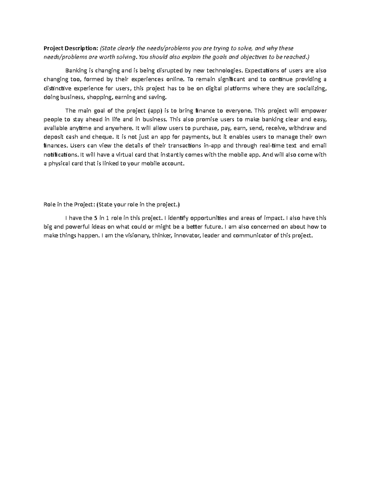 Unit 1 Project Description - Project Description: (State clearly the ...