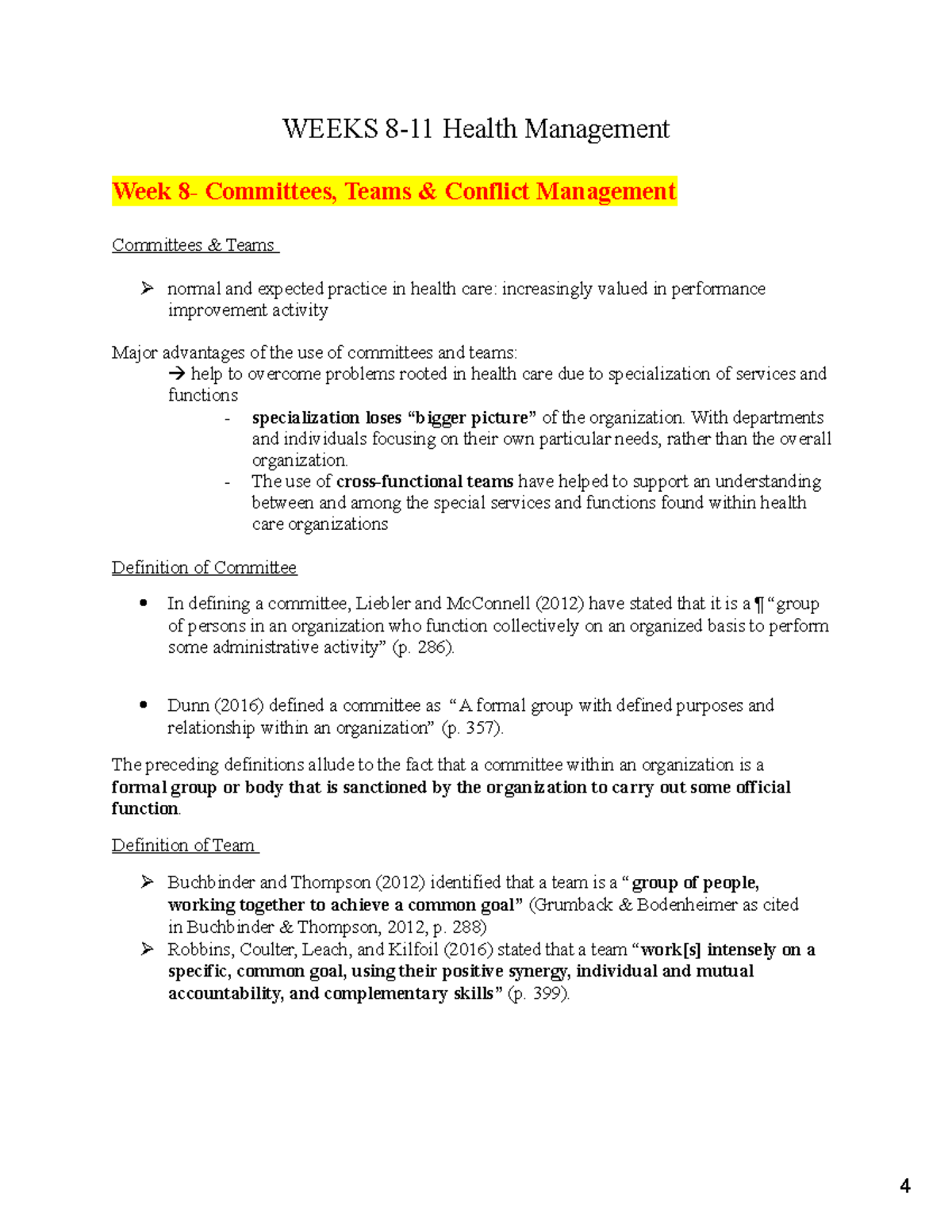 Weeks 8-11 Health management - WEEKS 8-11 Health Management Week 8 ...