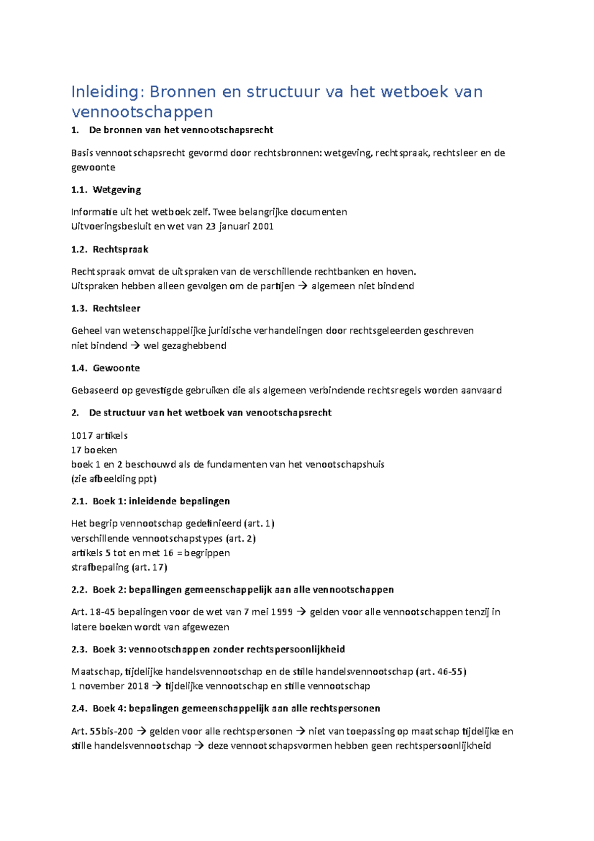 Inleiding bronnen en structuur van het wetboek van vennootschappen - De ...