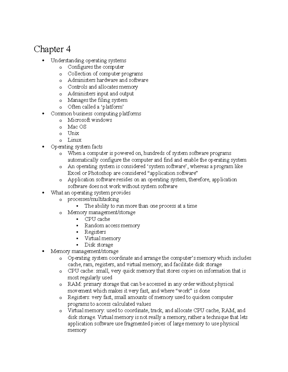 Chapter 4 - Lecture notes 4 - Chapter 4 Understanding operating systems ...