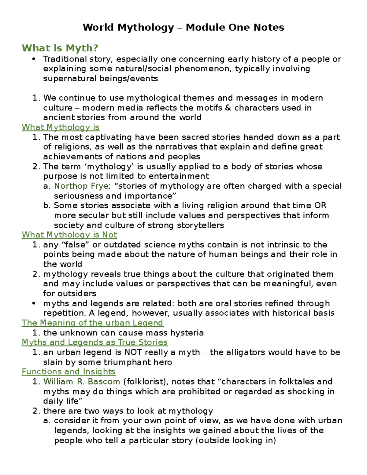 Module One Notes - World Mythology – Module One Notes What is Myth ...