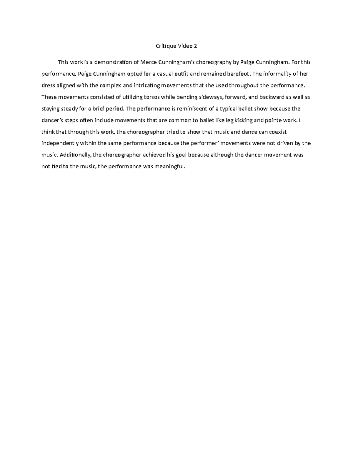 Critique 2 - dance critiquw - DANC 100 - Illinois - Studocu