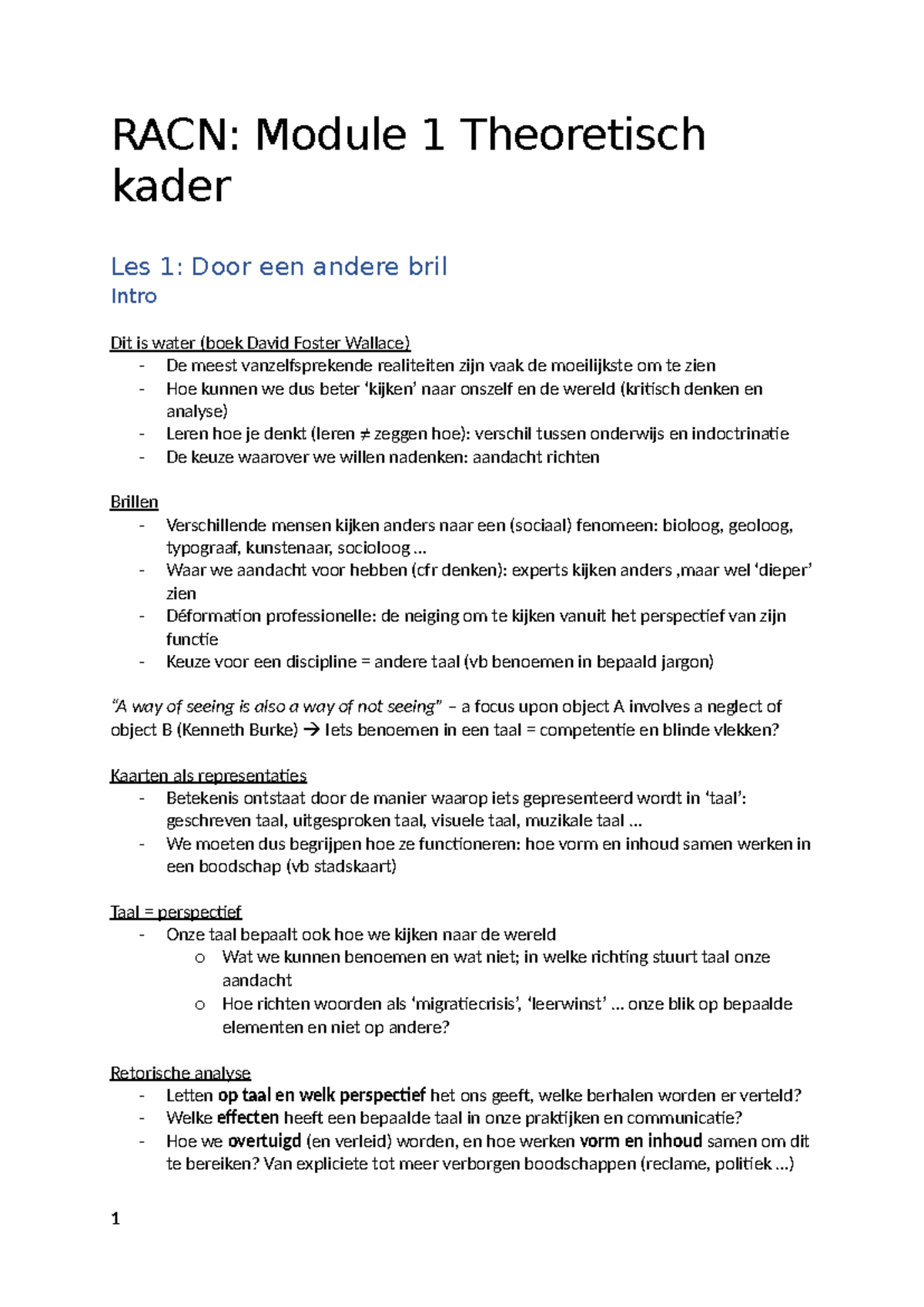 RACN M1 - RACN: Module 1 Theoretisch kader Les 1: Door een andere bril ...