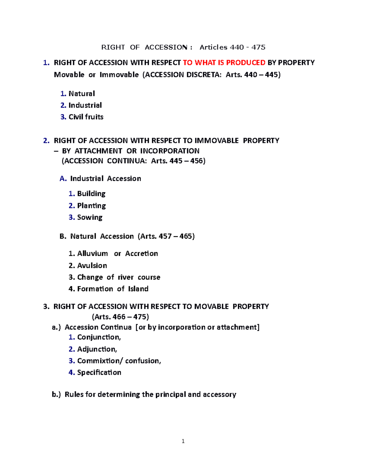 Accession Outline & ARTS 440-444 Discreta - RIGHT OF ACCESSION ...