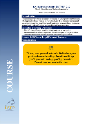 Module-6-Lesson 1 - modules - COURSE MODULE ENTREPENEUSHIP: ENTREP 210 Module 6 Environmental ...