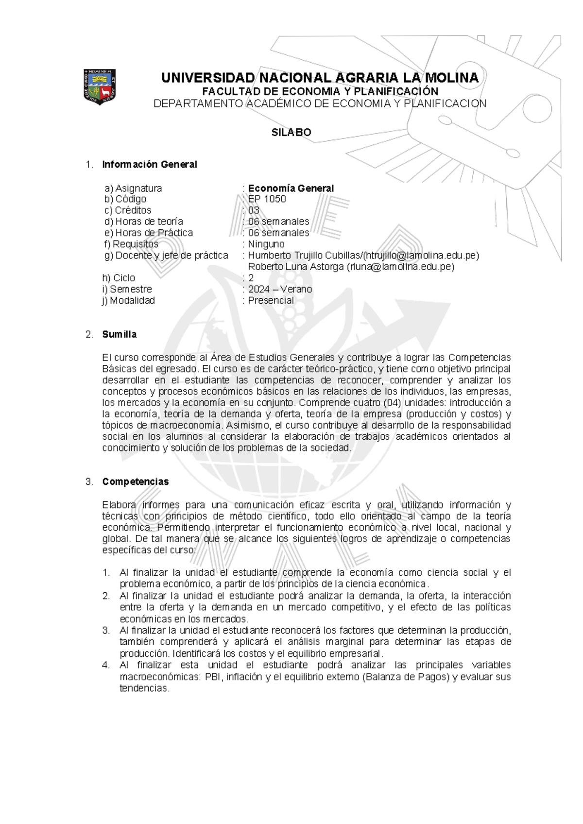 Syllabus Econ. Gnrl 2024-Verano - Grupo A - UNIVERSIDAD NACIONAL ...