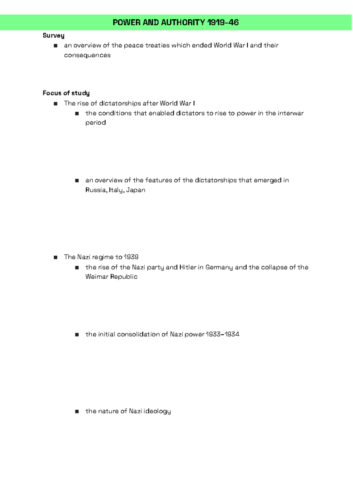 Modern History Syllabus' - POWER AND AUTHORITY 1919- Survey an overview ...