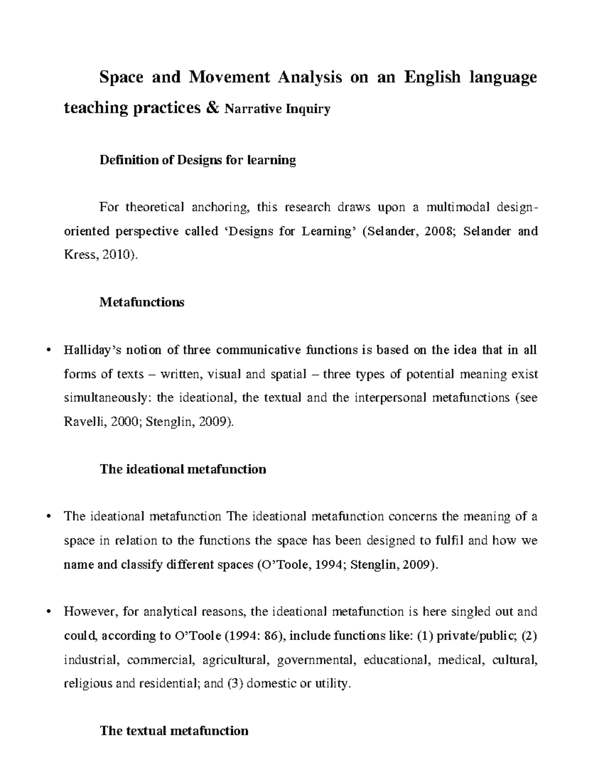 Space and Movement Analysis on an English language teaching practices ...