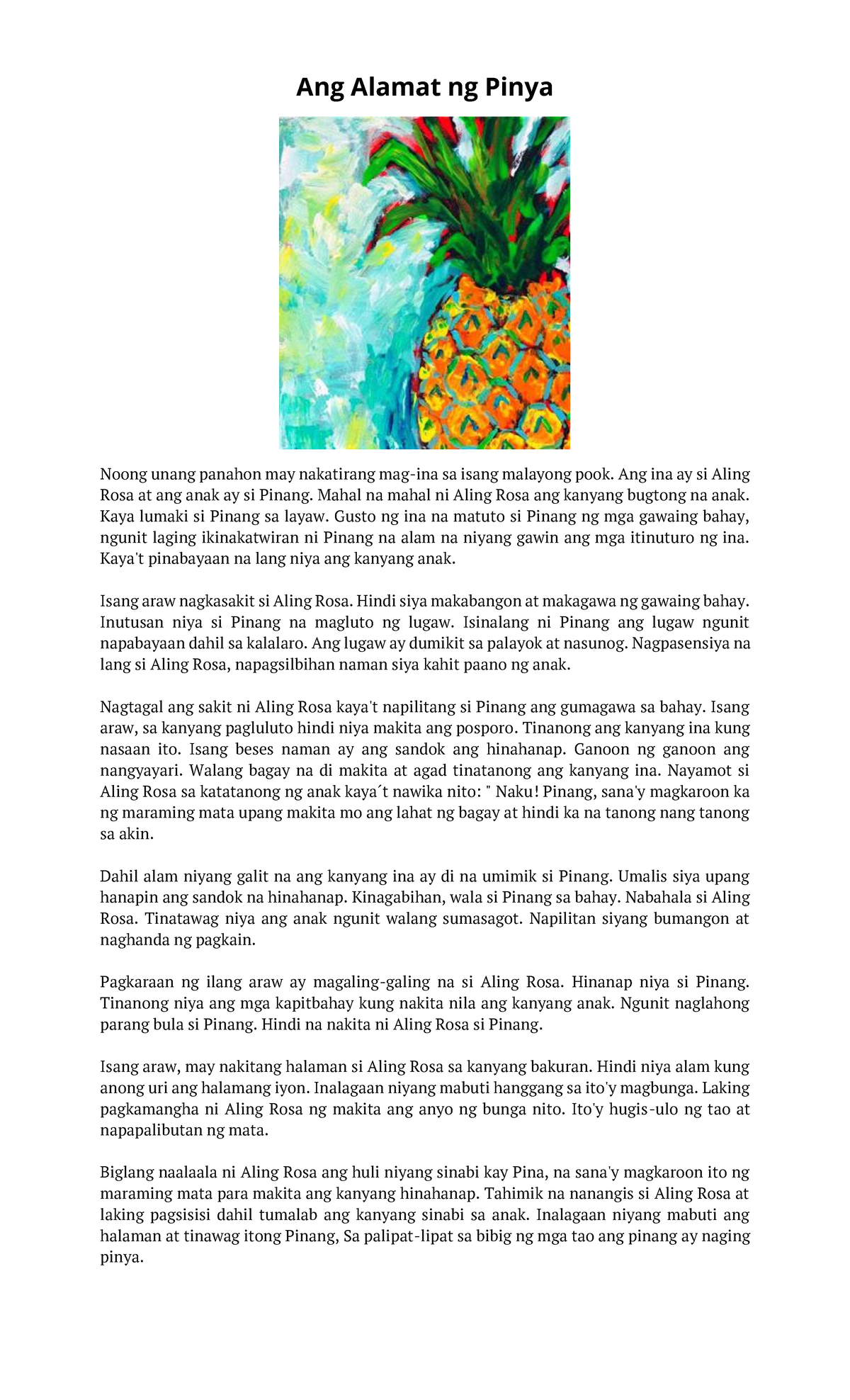 Ang Alamat ng Pinya - Activity - Ang Alamat ng Pinya Noong unang ...