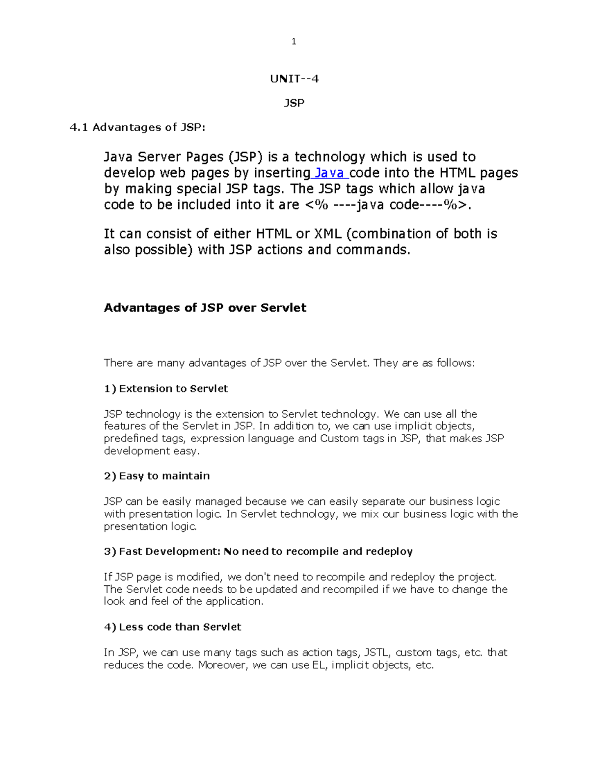 Jsp1 Notes Taken By Me From Class Unit Jsp 4 Advantages Of Jsp Java Server Pages Jsp Is 