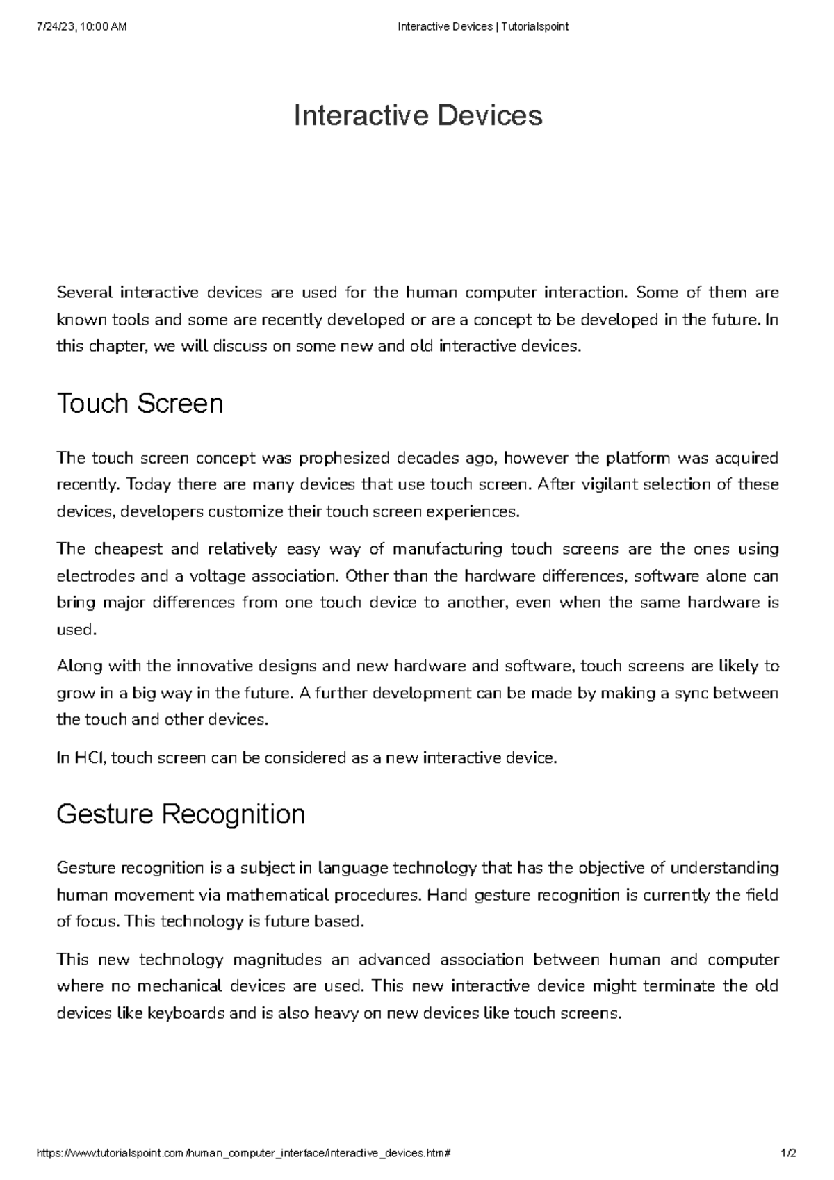 Interactive Devices Tutorialspoint-2 - 7/24/23, 10:00 AM Interactive ...