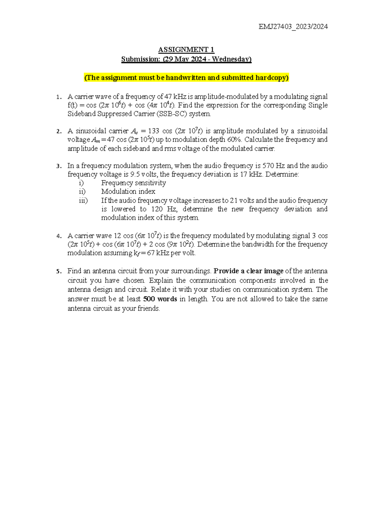 Assignment 1 - chapter 1 until chapter 3 - EMJ27403_202 3 /202 4 ...