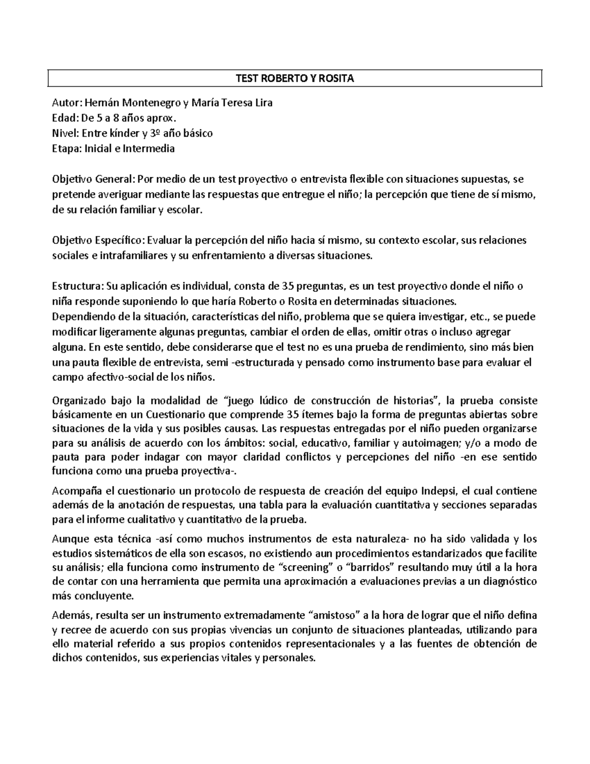 Test de roberto y rosita una herramienta para evaluar - TEST ROBERTO Y ...