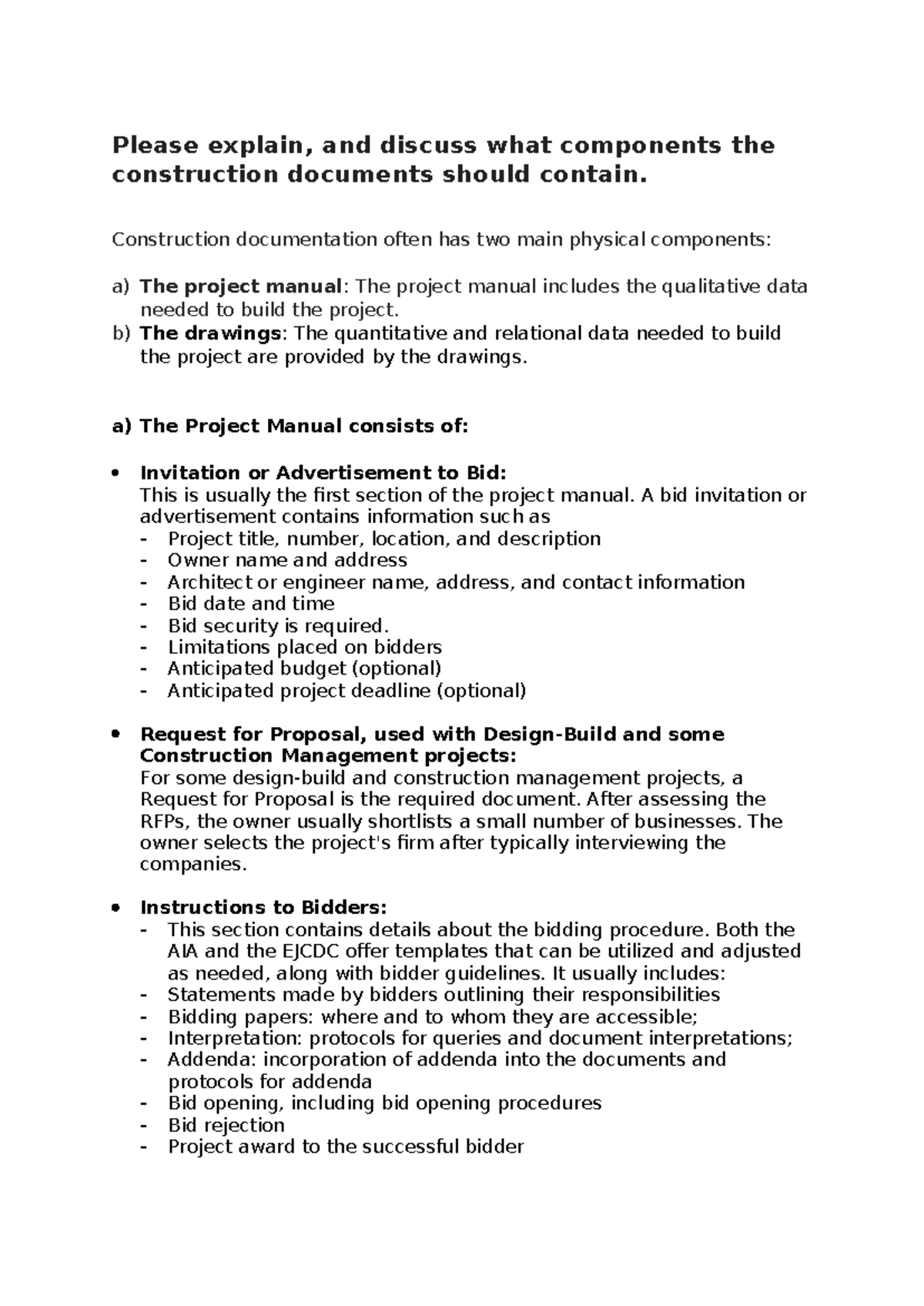 Construction Documents - Please explain, and discuss what components ...