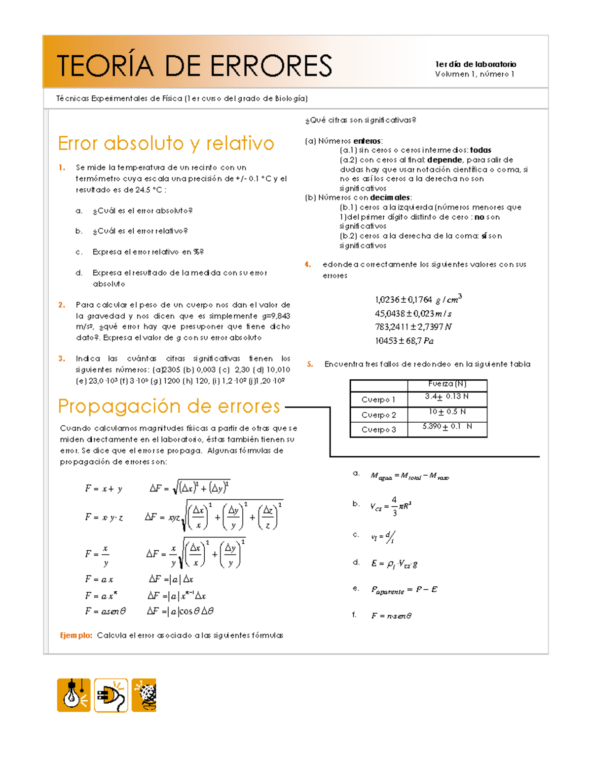 Teoria DE Errores 1 - DE ERRORES 1er de laboratorio Volumen 1, 1 ...