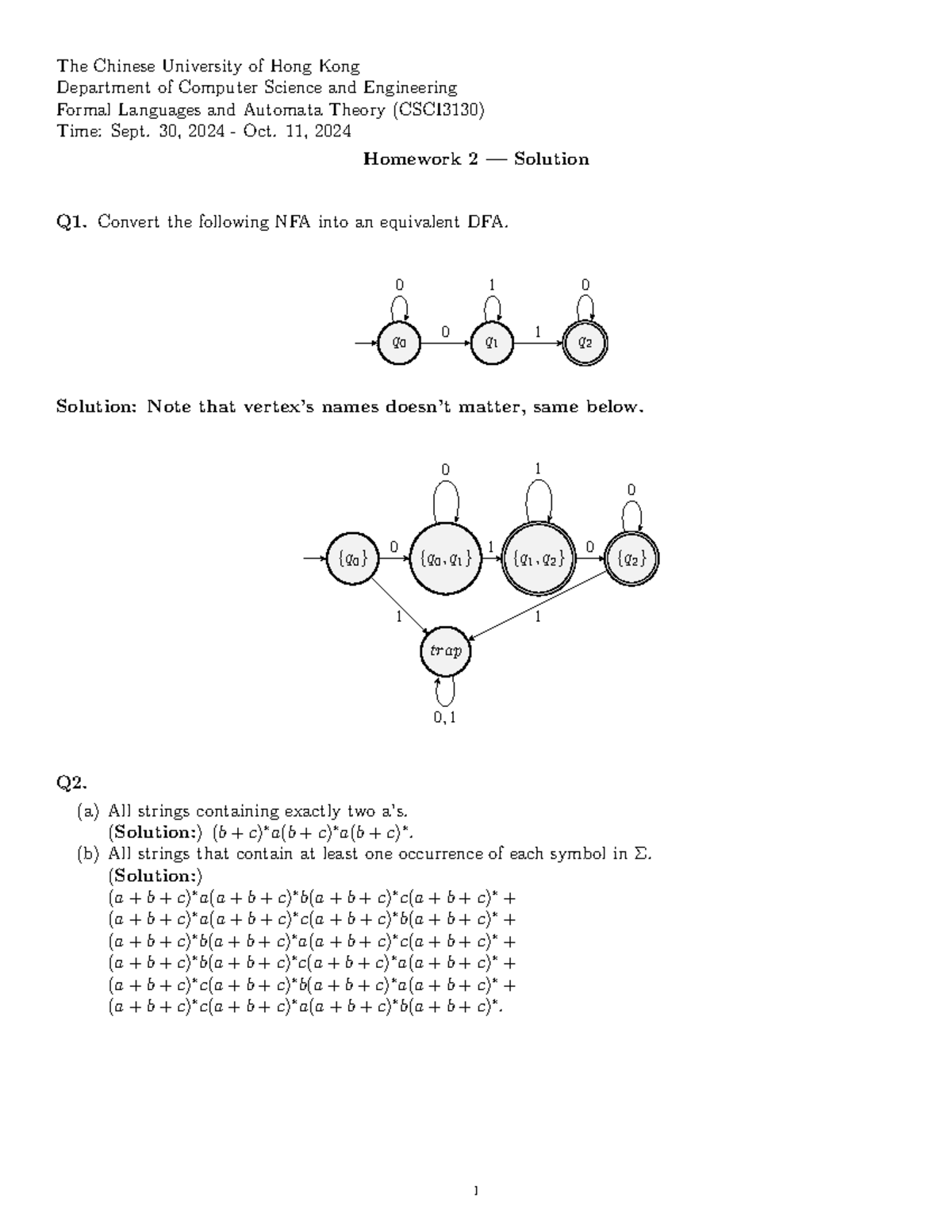 Solution to homework 2 - The Chinese University of Hong Kong Department of Computer Science and ...