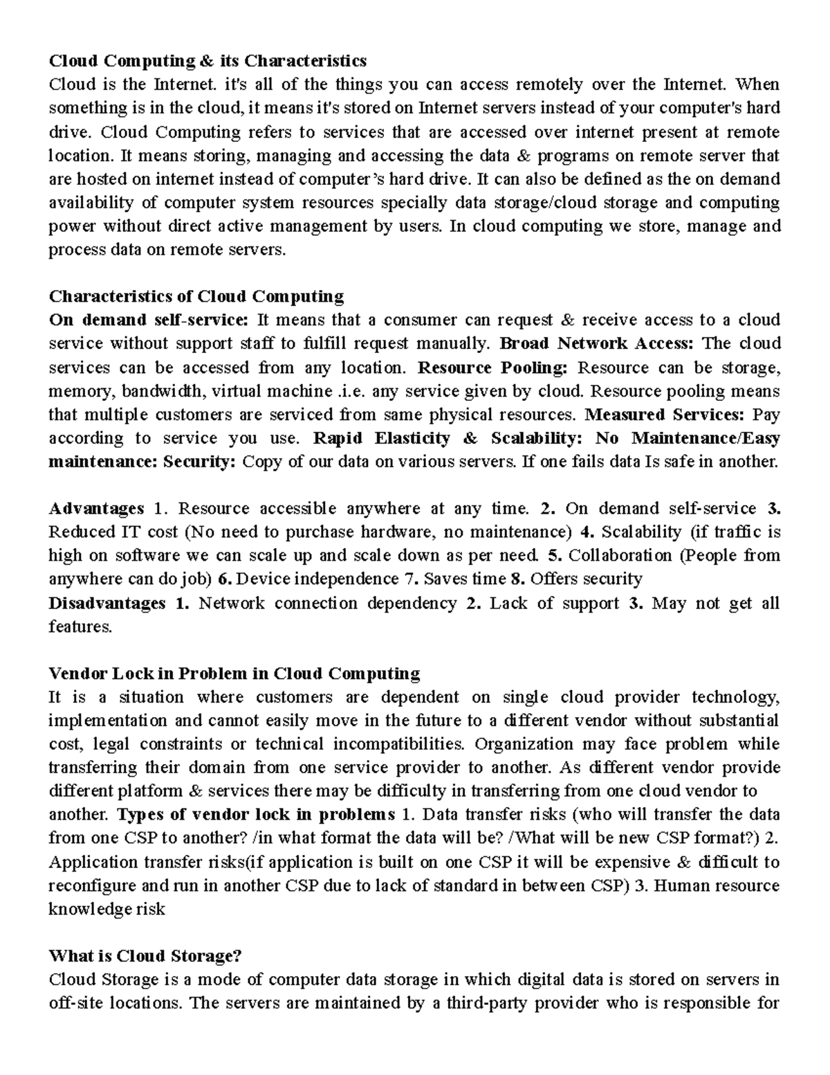 Cloud Computing Summary Cloud Computing Cloud Computing And Its Characteristics Cloud Is The