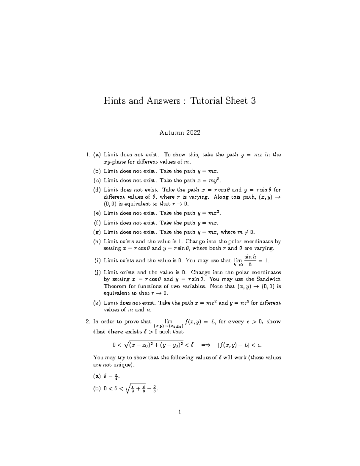 Hints and Answers of Tut 3 - Hints and Answers : Tutorial Sheet 3 ...