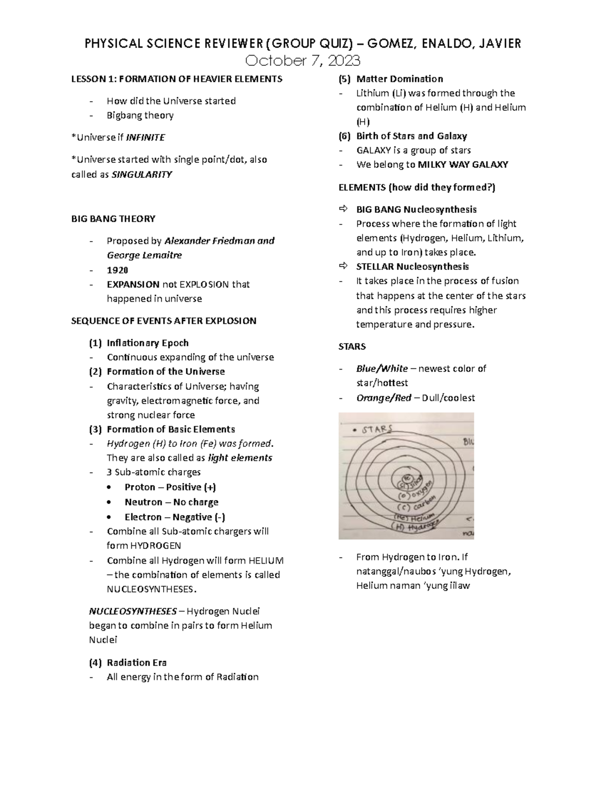 Reviewer FOR Group QUIZ - Physical Science - PHYSICAL SCIENCE REVIEWER ...