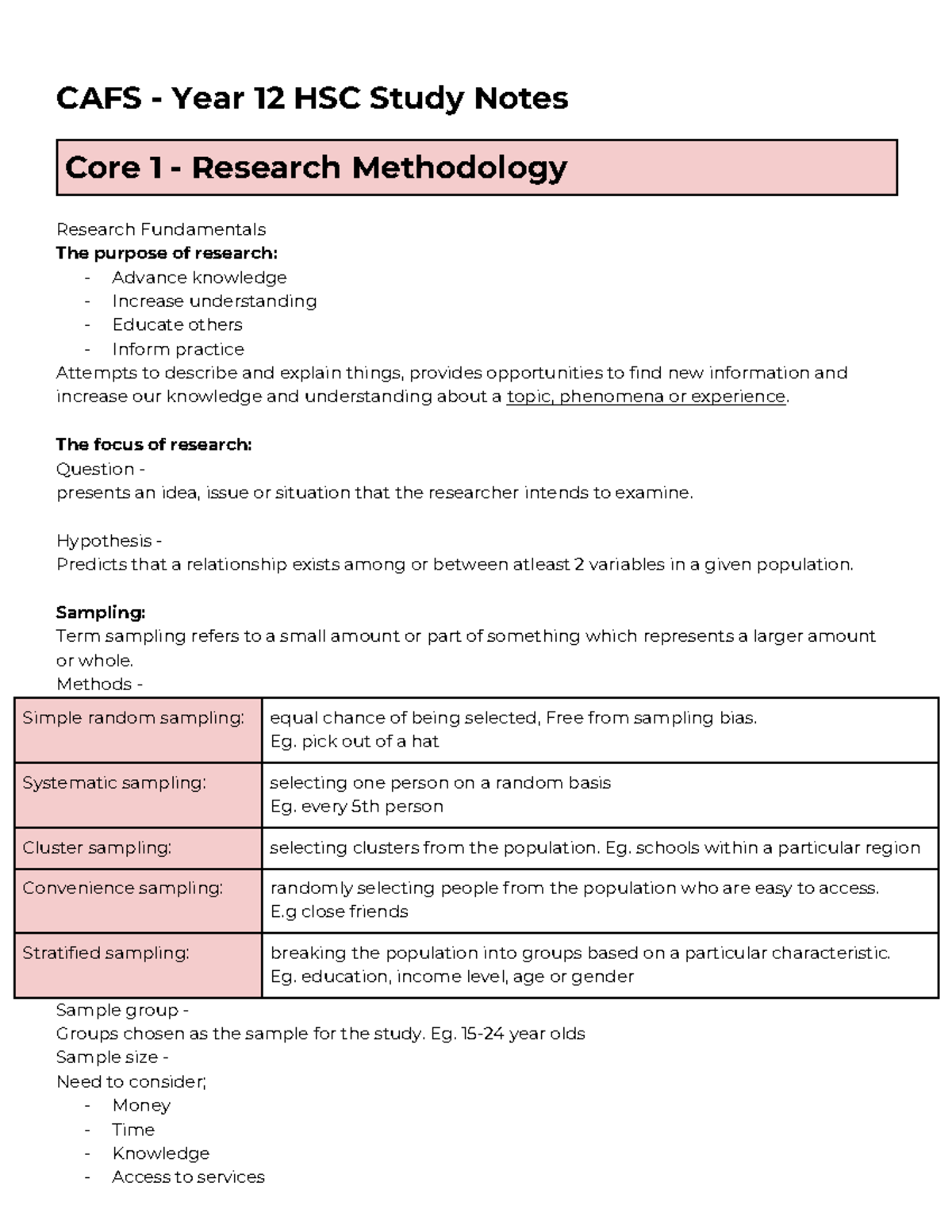 CAFS - Year 12 HSC Study Notes - CAFS - Year 12 HSC Study Notes Core 1 ...