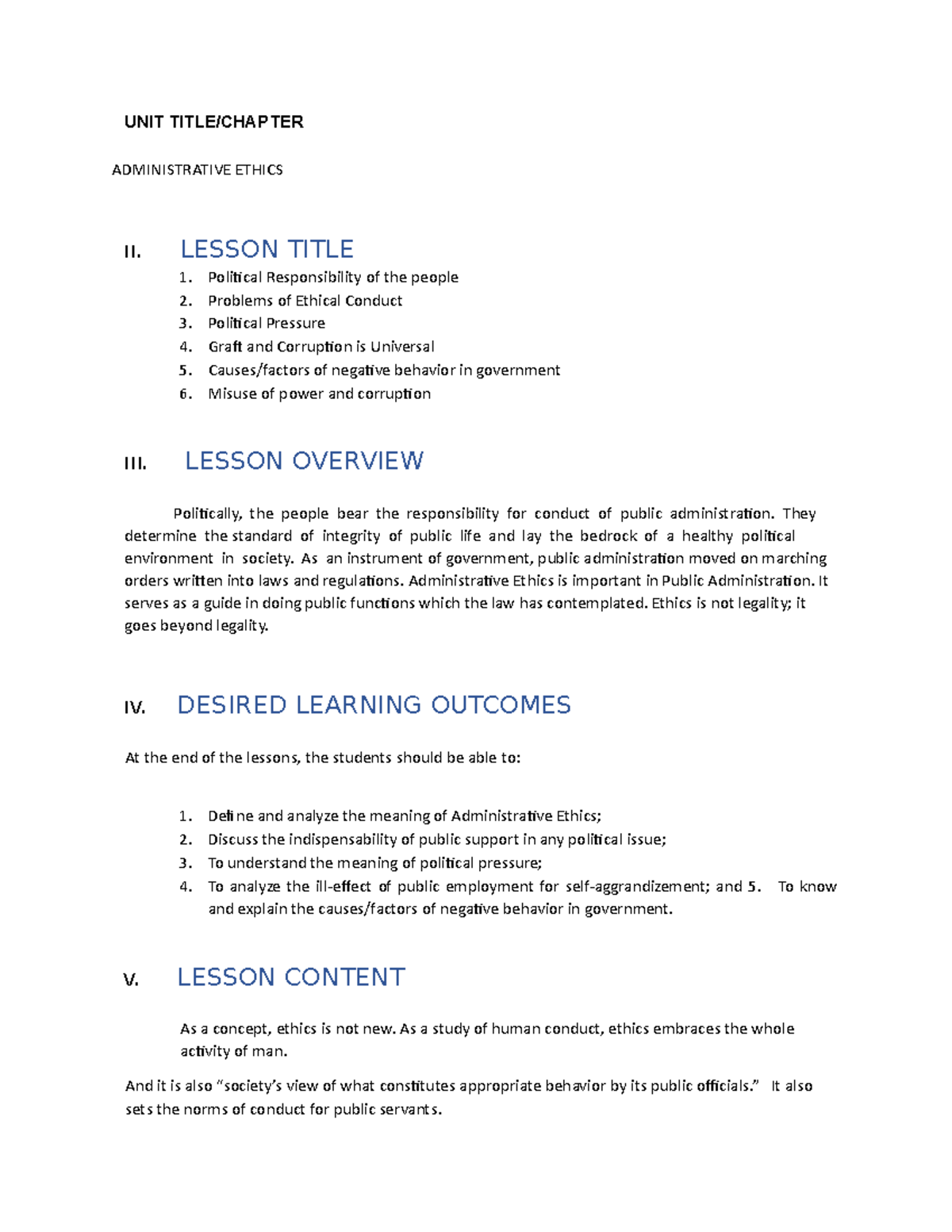 Ethics and Accountability. Module 2 - UNIT TITLE/CHAPTER ADMINISTRATIVE ...