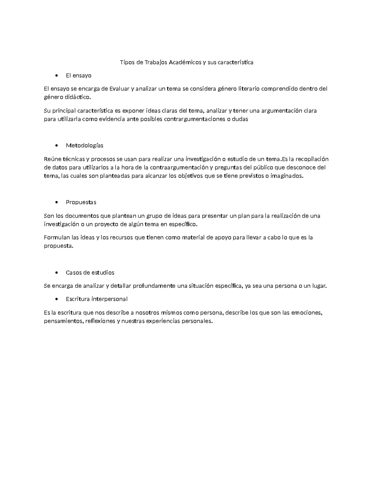 Unidad 2 actividad 1 tipos de trabajos academicos - Tipos de Trabajos Académicos y sus - Studocu