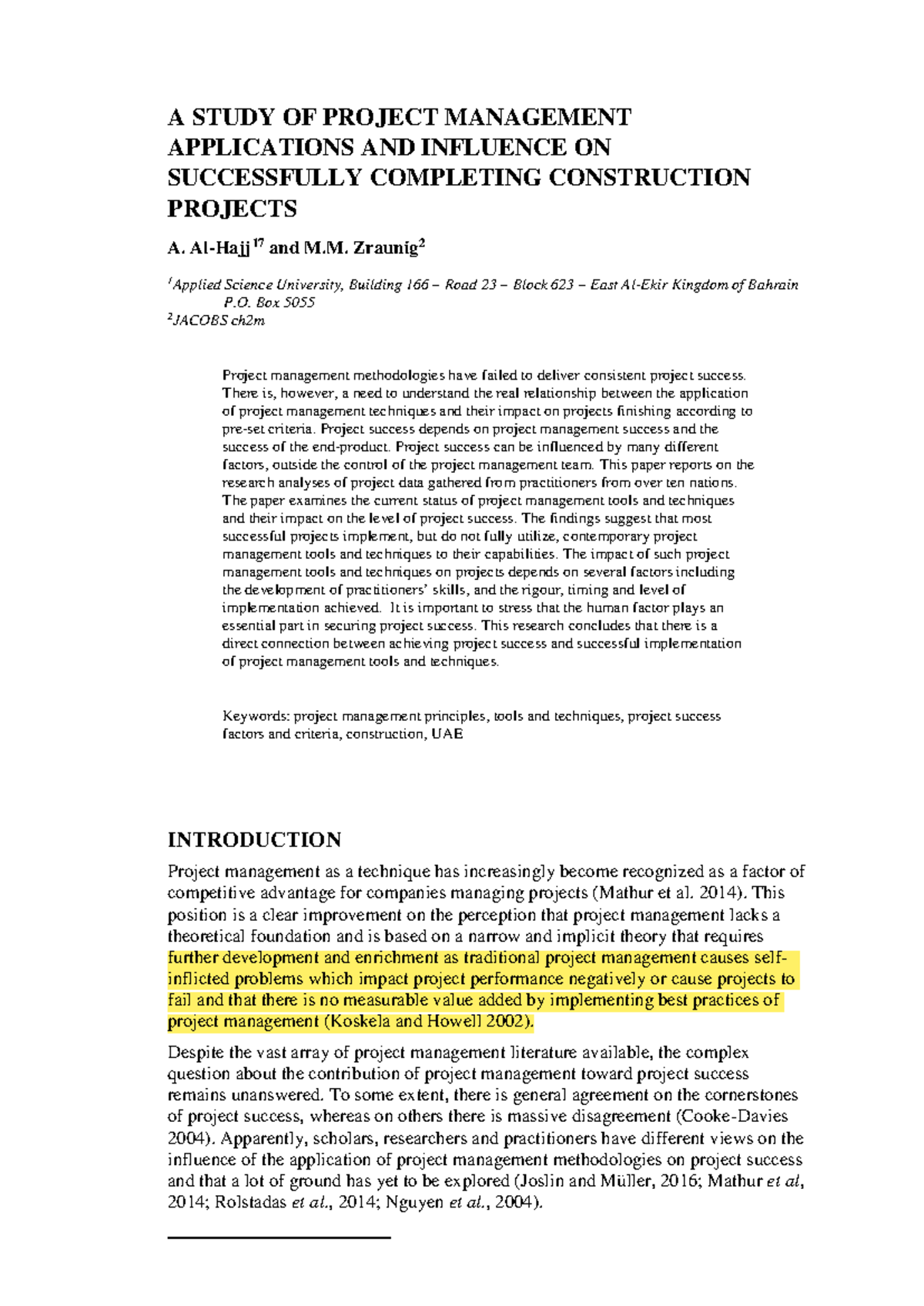 Project managment - A STUDY OF PROJECT MANAGEMENT APPLICATIONS AND ...