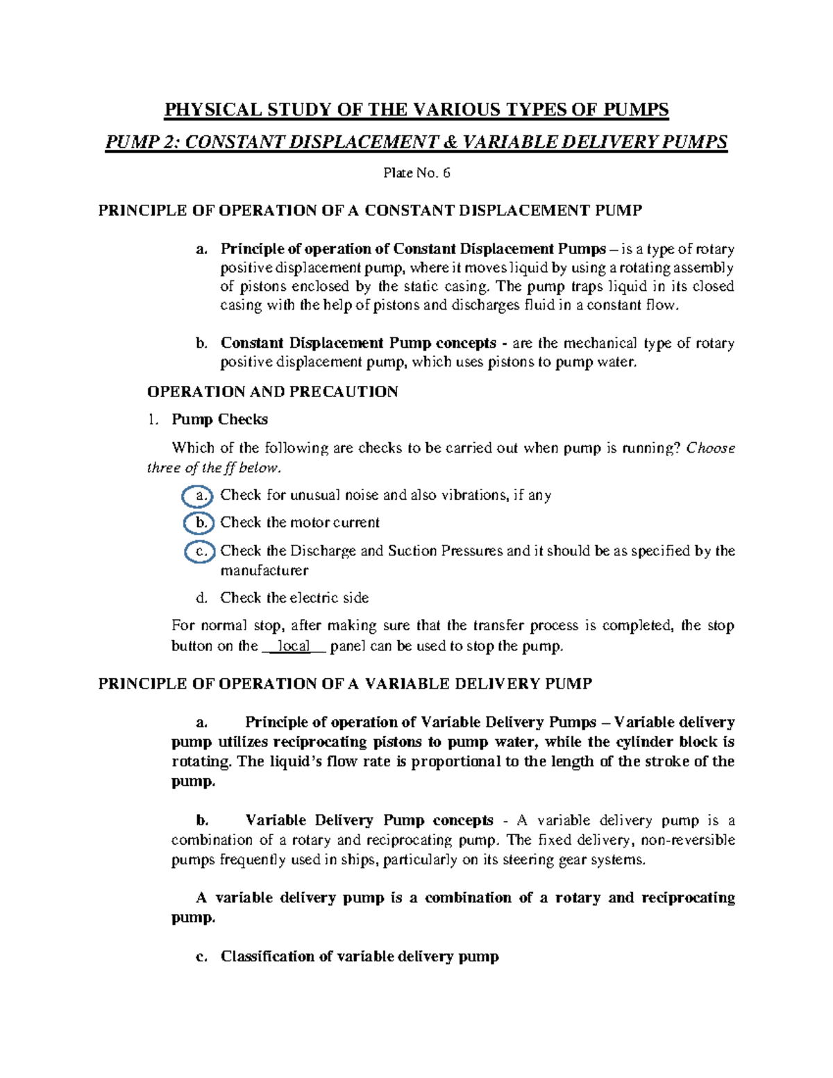 Constant Displacement Pumps & Variable Delivery Pumps - PHYSICAL STUDY ...
