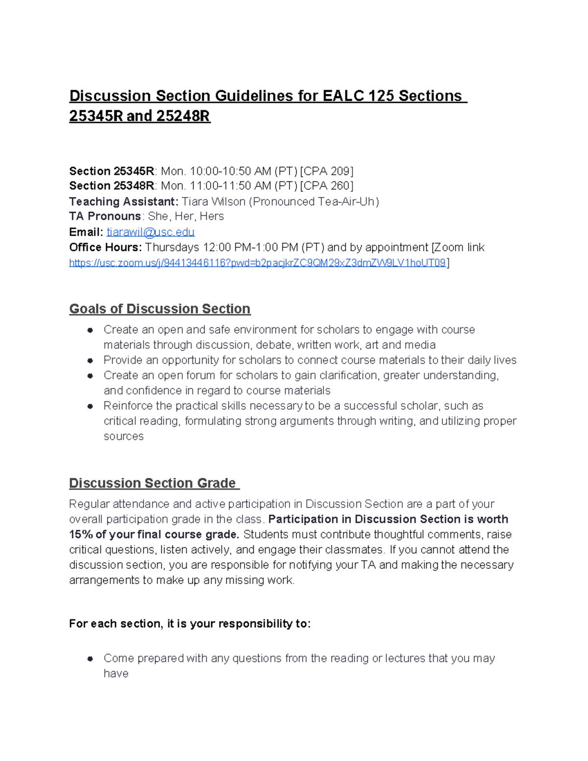 Section Syllabus - Discussion Section Guidelines for EALC 125 Sections 25345R and 25248R Section ...