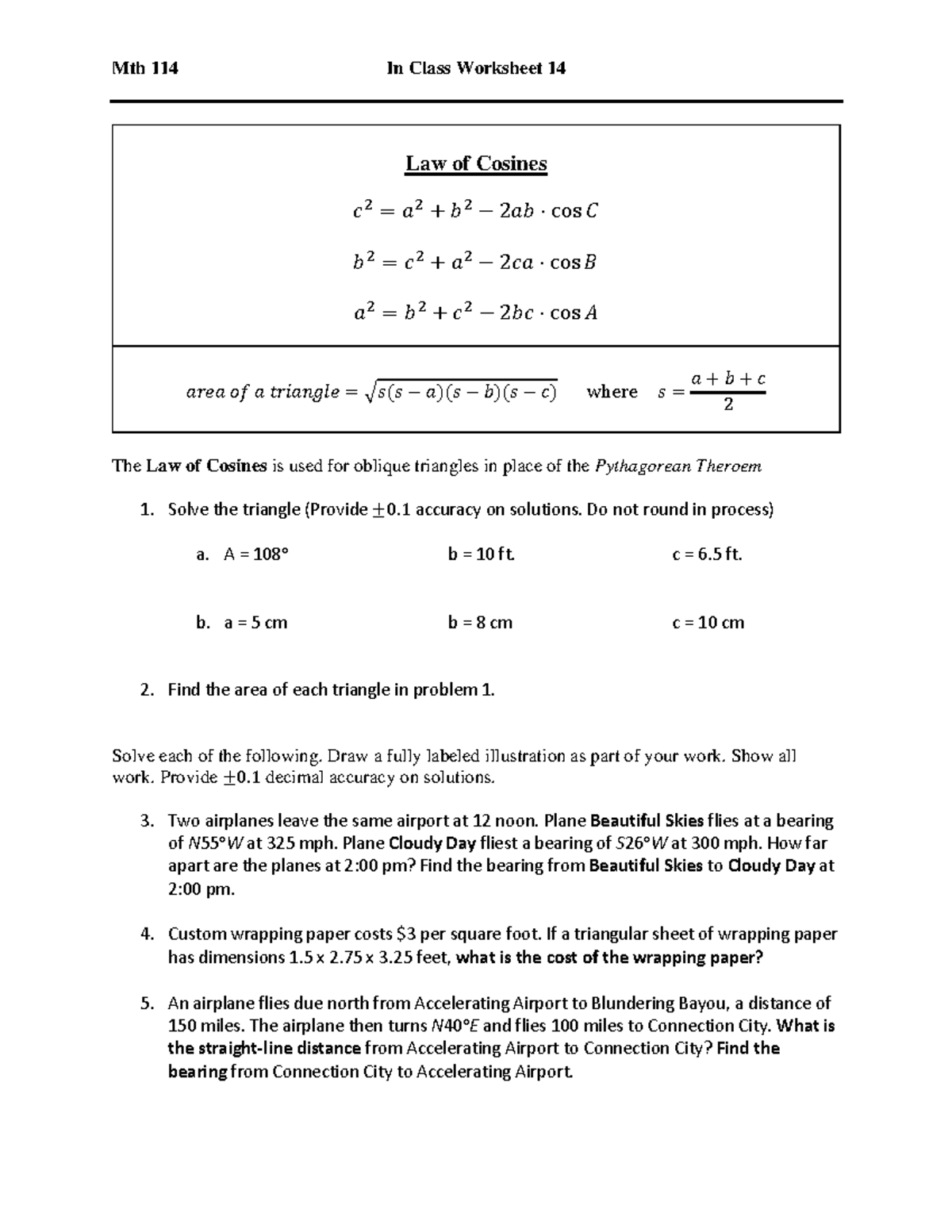 Worksheet 14 - good practice problems for each unit, good to practice for exams, and quizzes ...