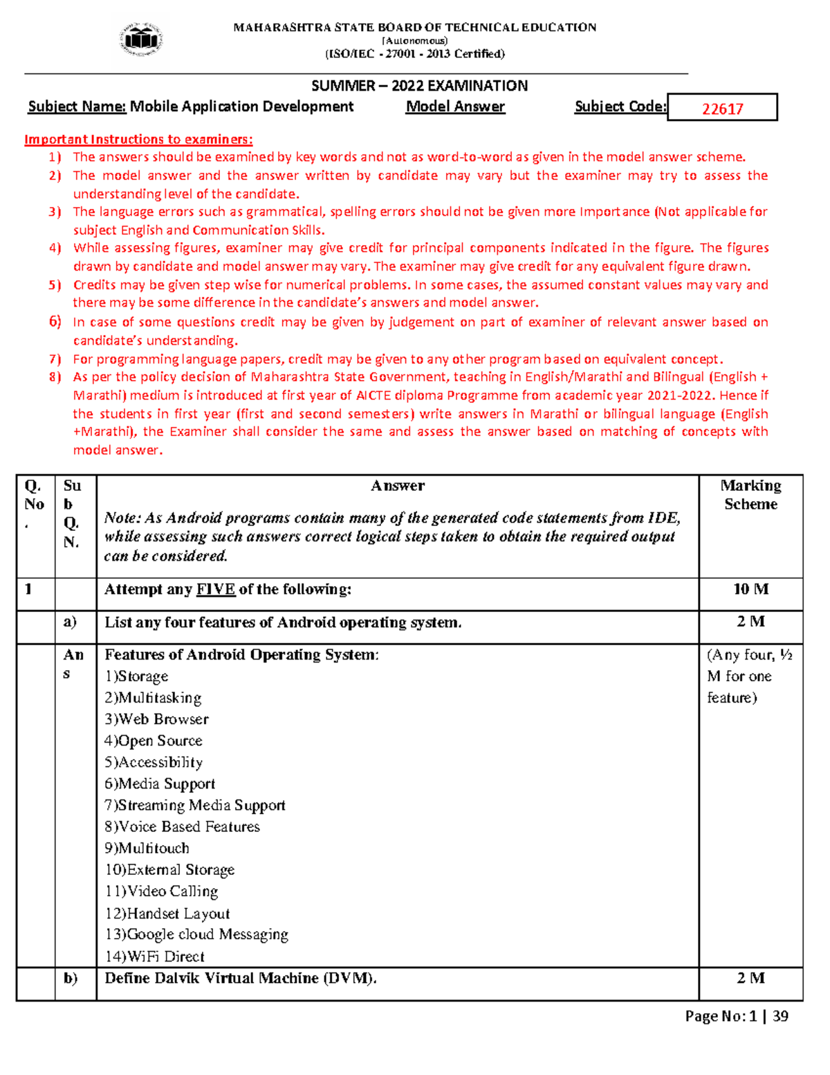 MAD Summer -2022 - MAd Model answer paper - (Autonomous) (ISO/IEC - 27001 - 2013 Certified ...