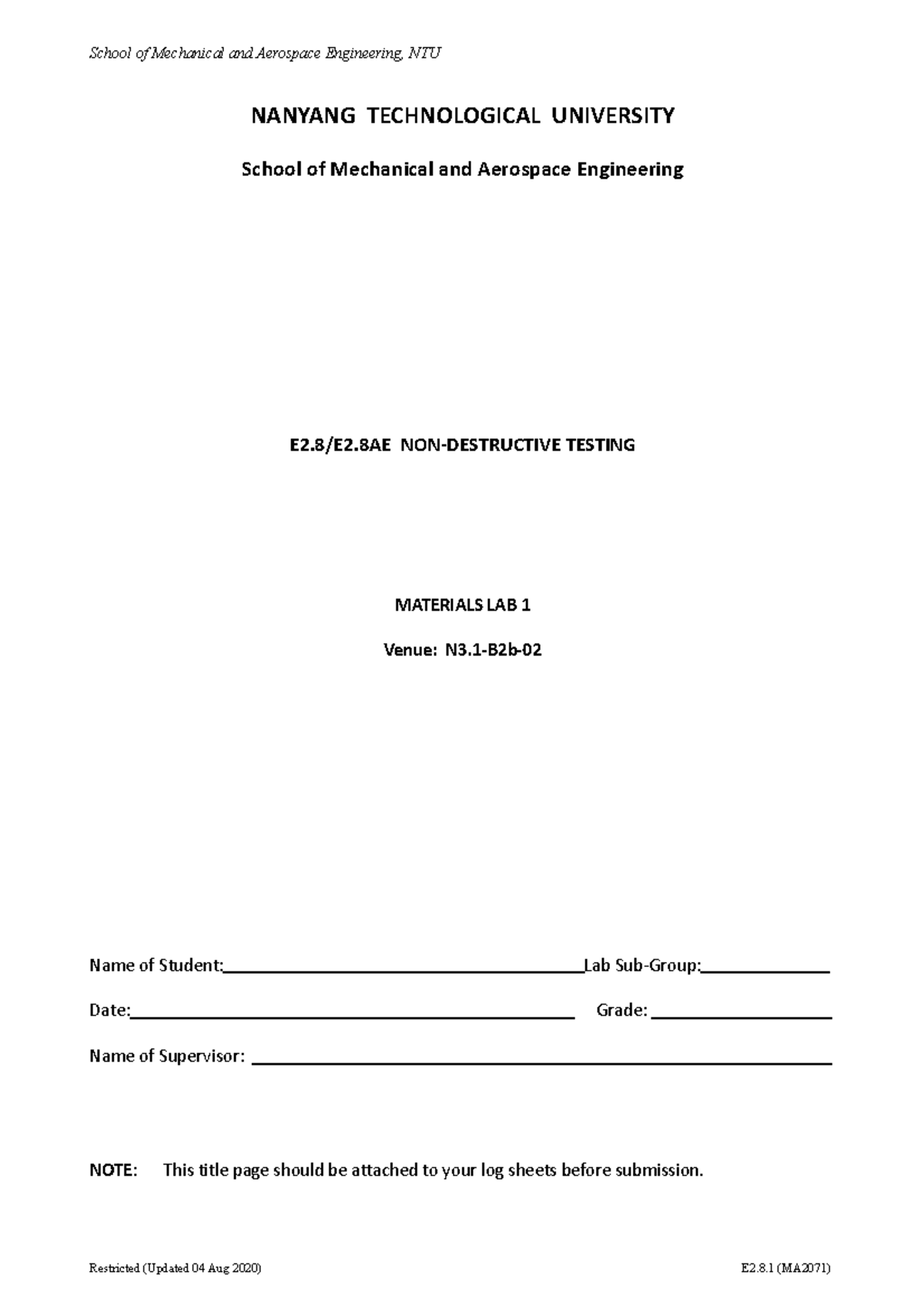 E2.8 E2.8AE Non-destructive testing 2021 Sridhar - School of Mechanical ...