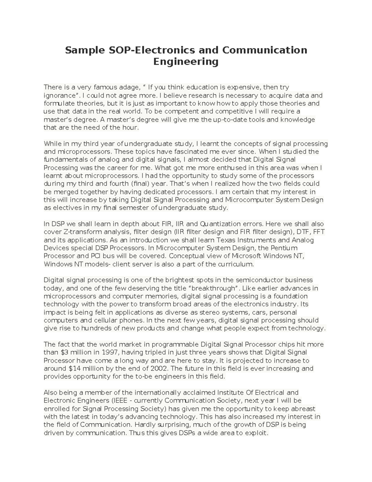 Sample SOP - SDKMXCX - Sample SOP-Electronics and Communication ...