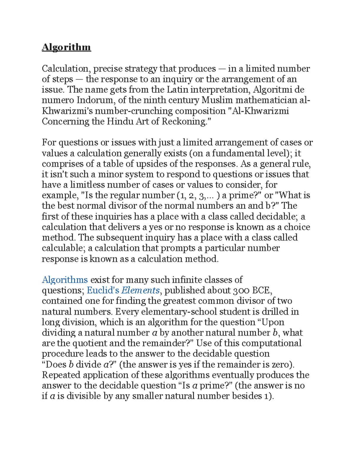 Algorithm - Algorithm Calculation, precise strategy that produces — in a limited number of steps ...