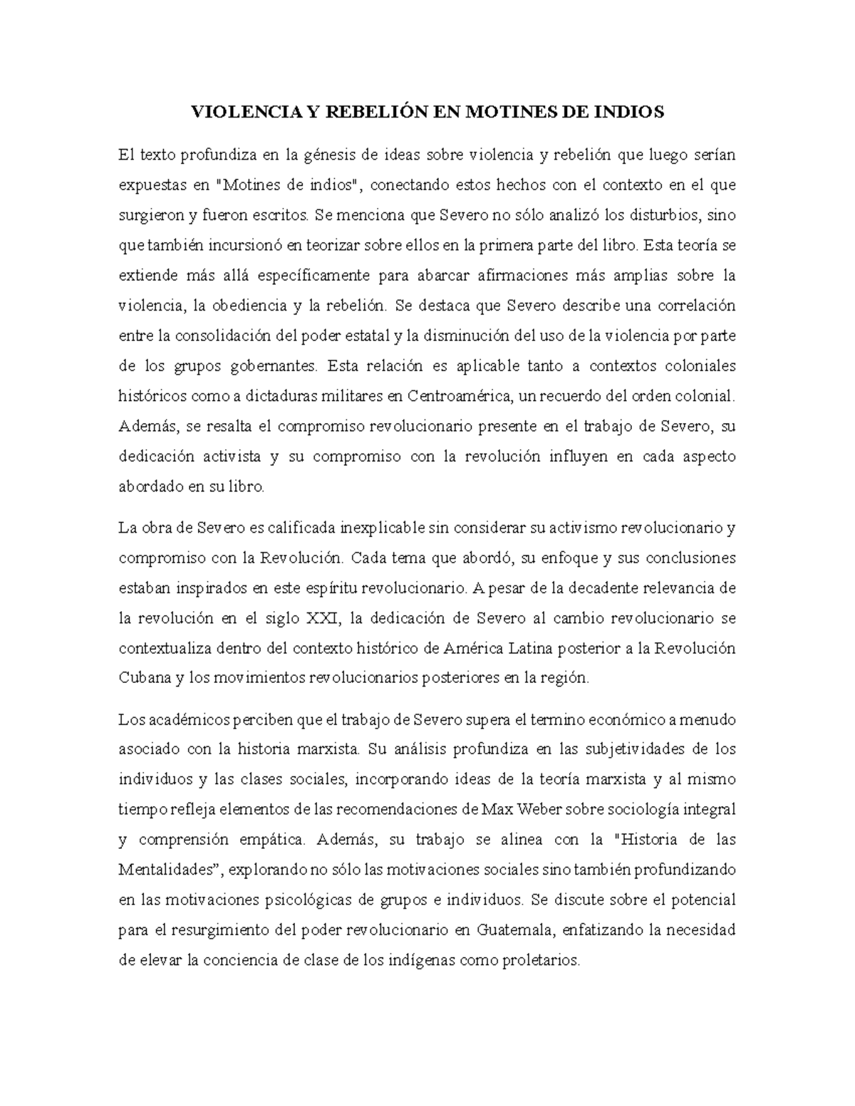 Resumen Motines de Indios-Formación G. 1 - VIOLENCIA Y REBELIÓN EN ...