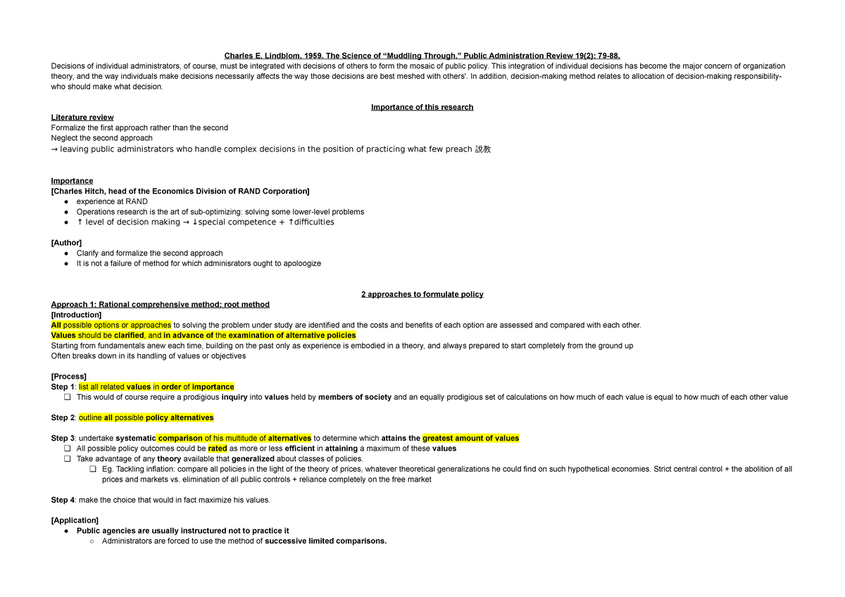 T3 Reading Incremental Model The Science of “Muddling Through - Charles ...