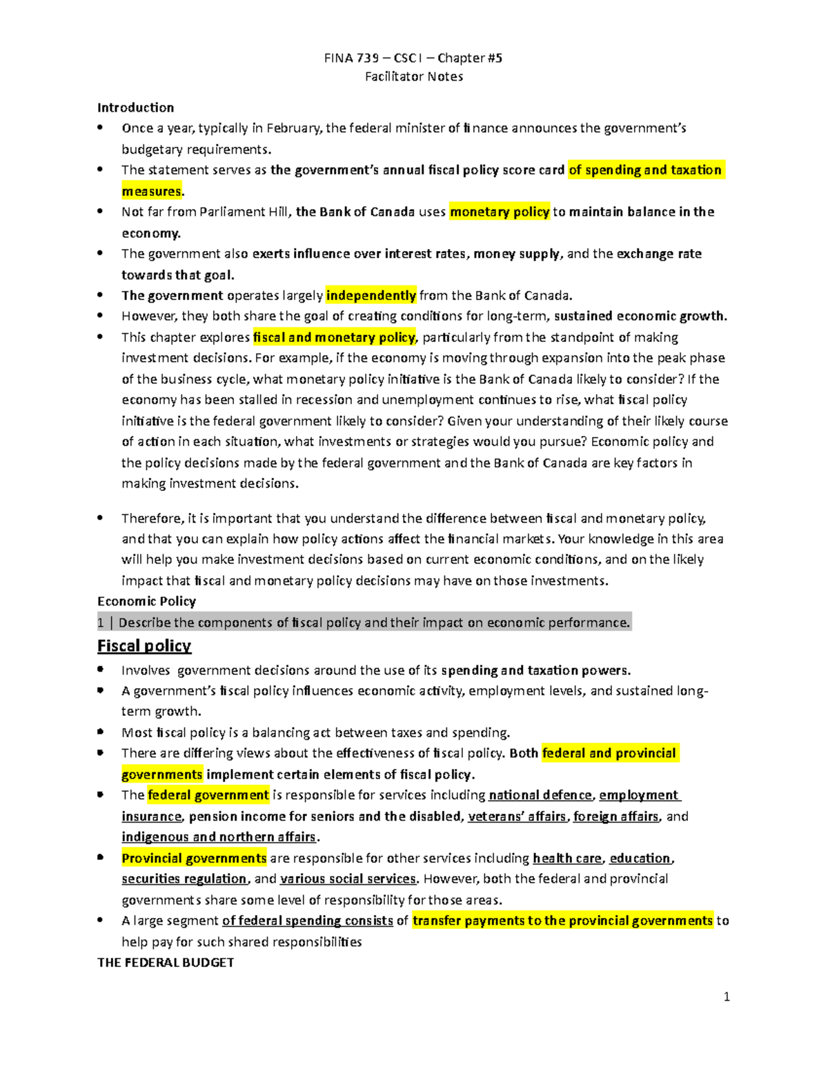 Facilitator Notes - Chapter 5 - Facilitator Notes Introduction Once a ...