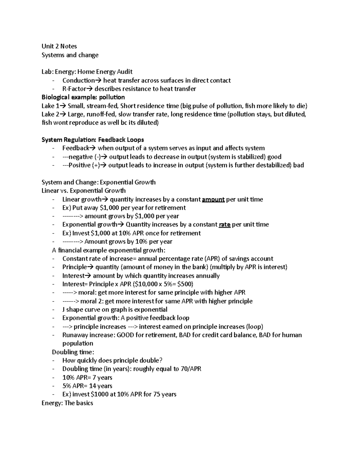 Env science unit 2 - Introduces systems and how they change, such as an ...