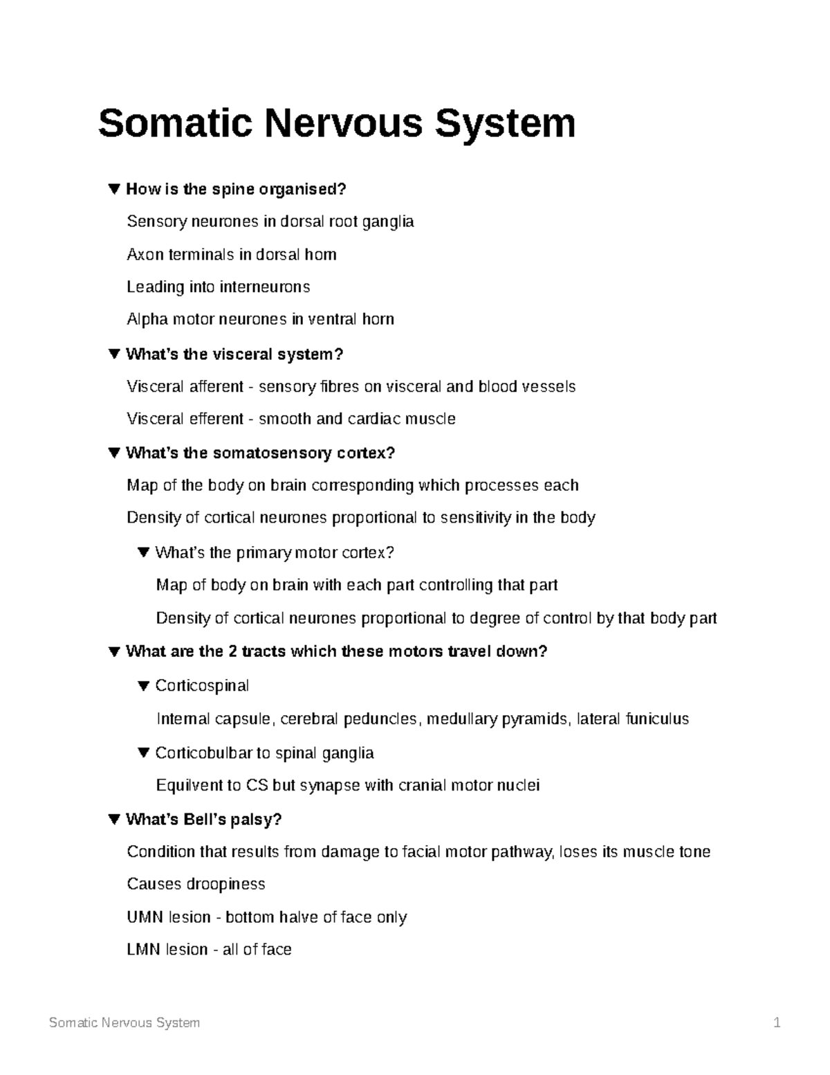 Somatic Nervous System - Studocu