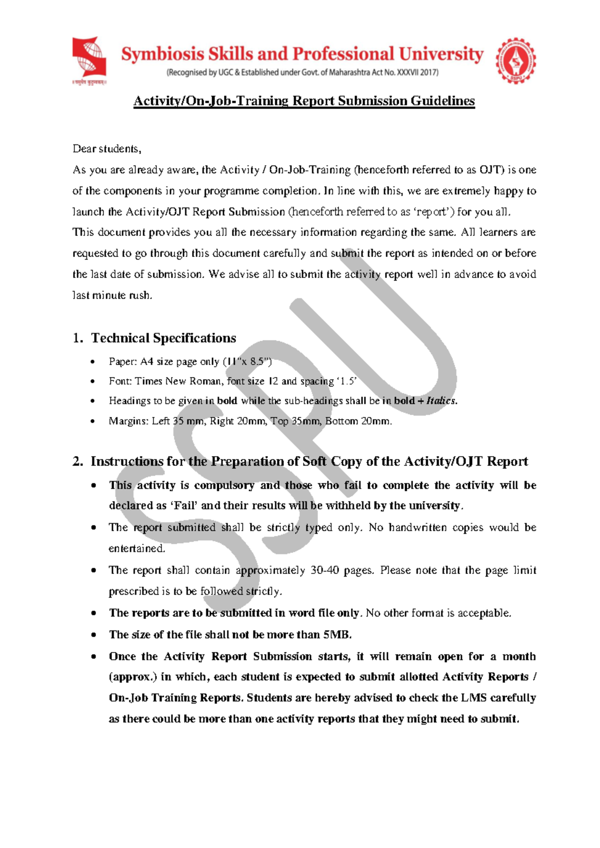 Activity Submission Guidelines - Activity/On-Job-Training Report ...