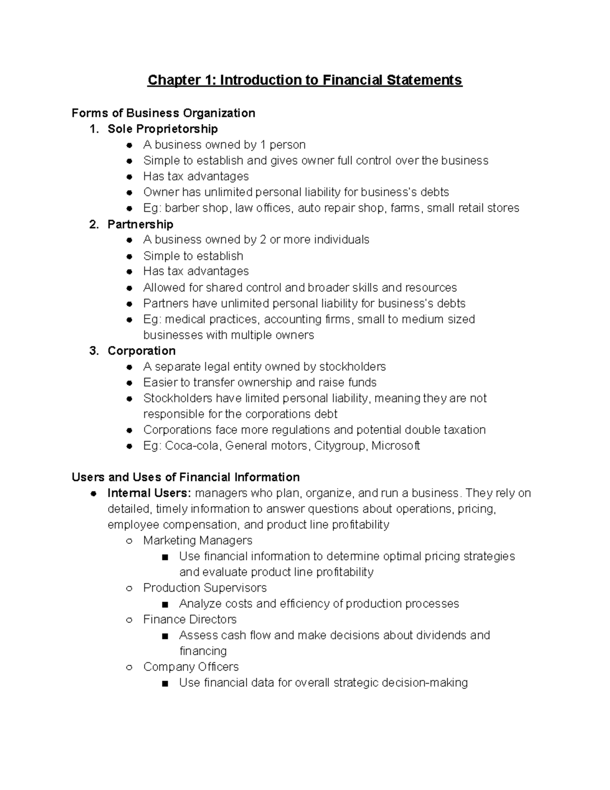 Chapter 1 Introduction to Financial Statements - Chapter 1 ...