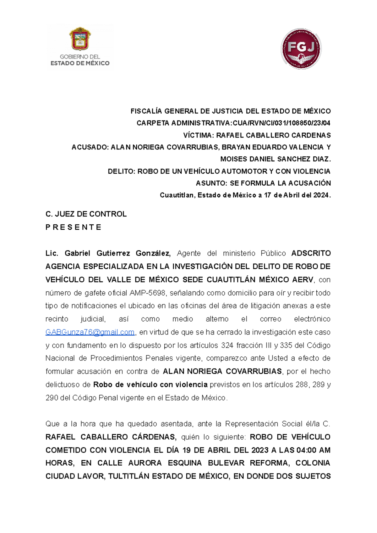 Escrito de acusación - FISCALÍA GENERAL DE JUSTICIA DEL ESTADO DE ...